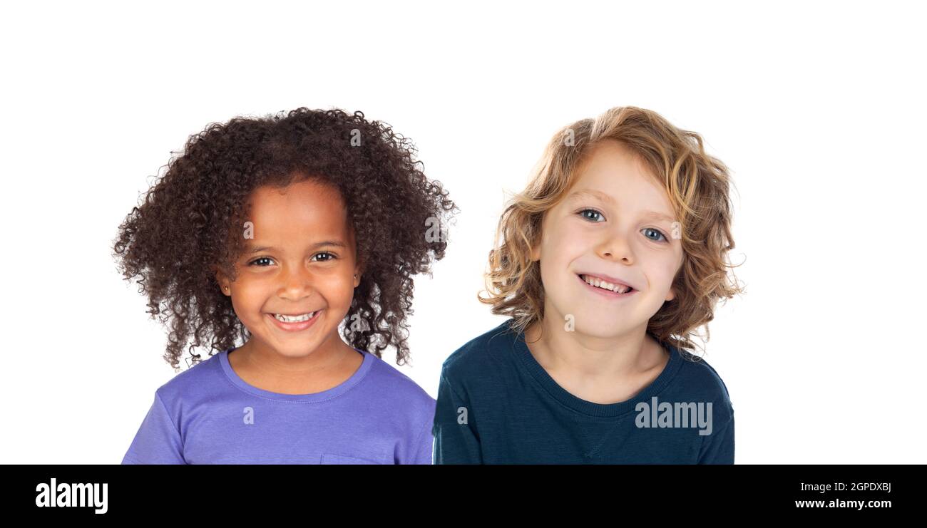 Beautiful children with a big smile isolated on a white background ...