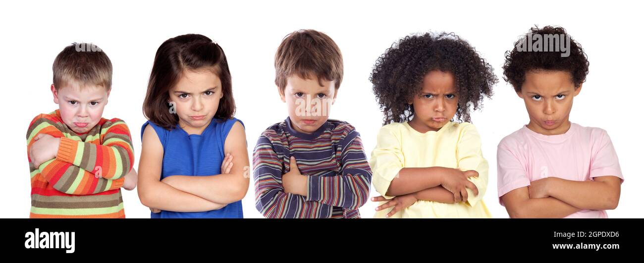 Many angry children isolated on a white background Stock Photo - Alamy