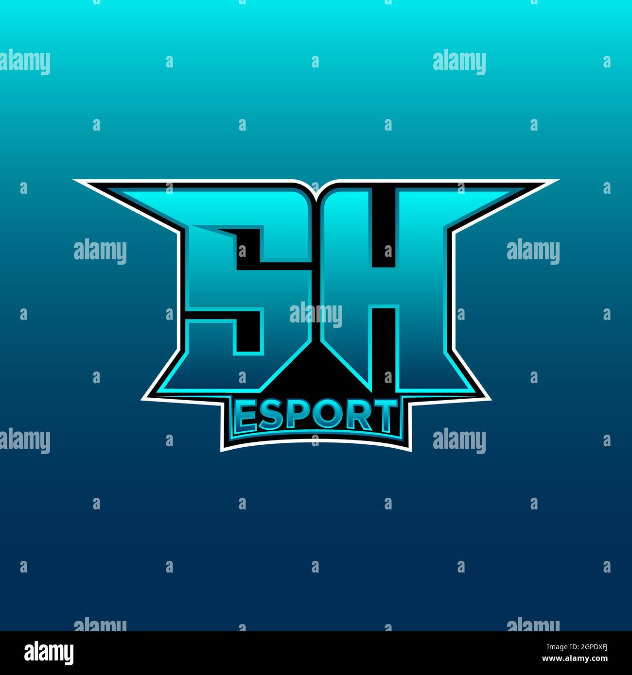 SH Logo ESport Gaming Initial with Blue Light Color design vector ...