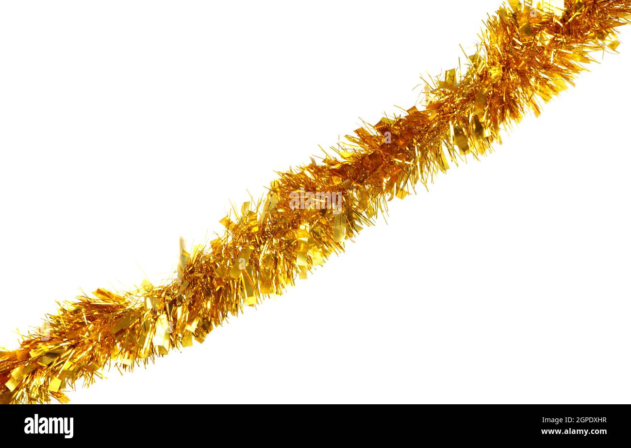Golden tinsel for Christmas isolated on a white background Stock Photo ...
