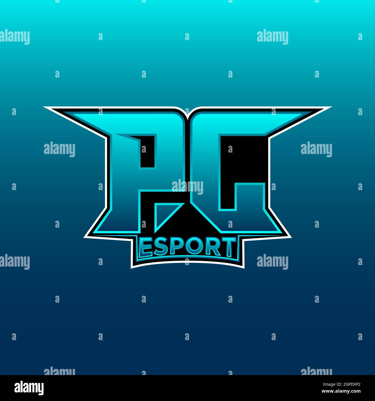 PJ Logo ESport Gaming Initial with Blue Light Color design vector ...