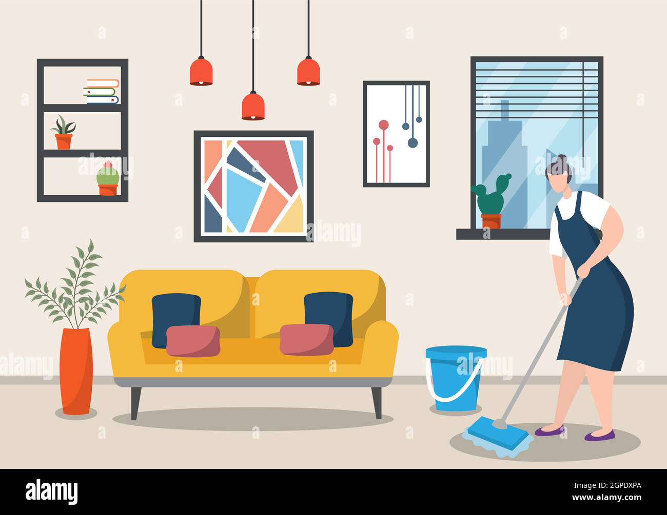 Cleaning Service Concept. Vector Flat Design Cartoon Illustration Stock ...