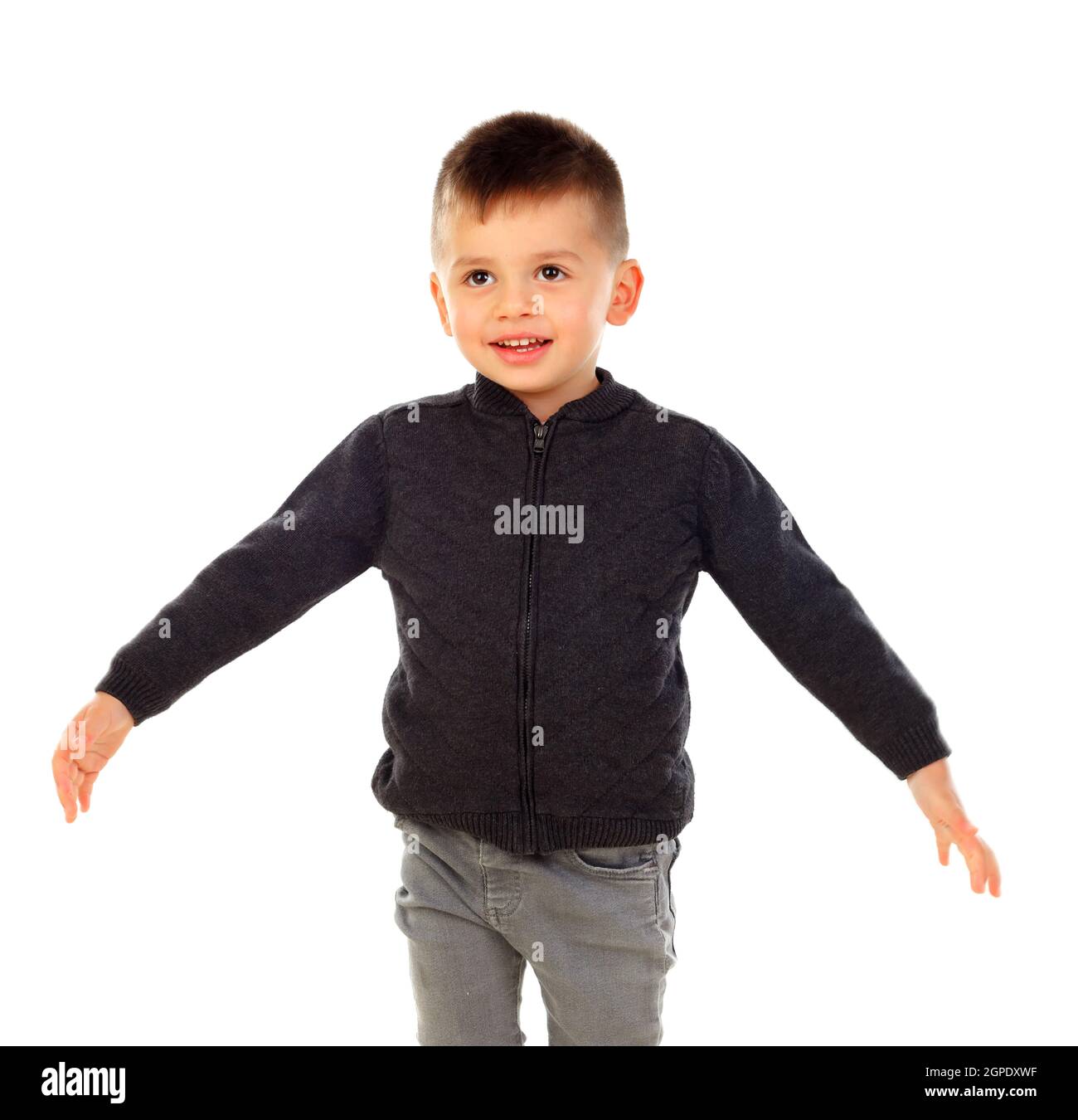 Beautiful child opening his arms isolated on a white background Stock ...