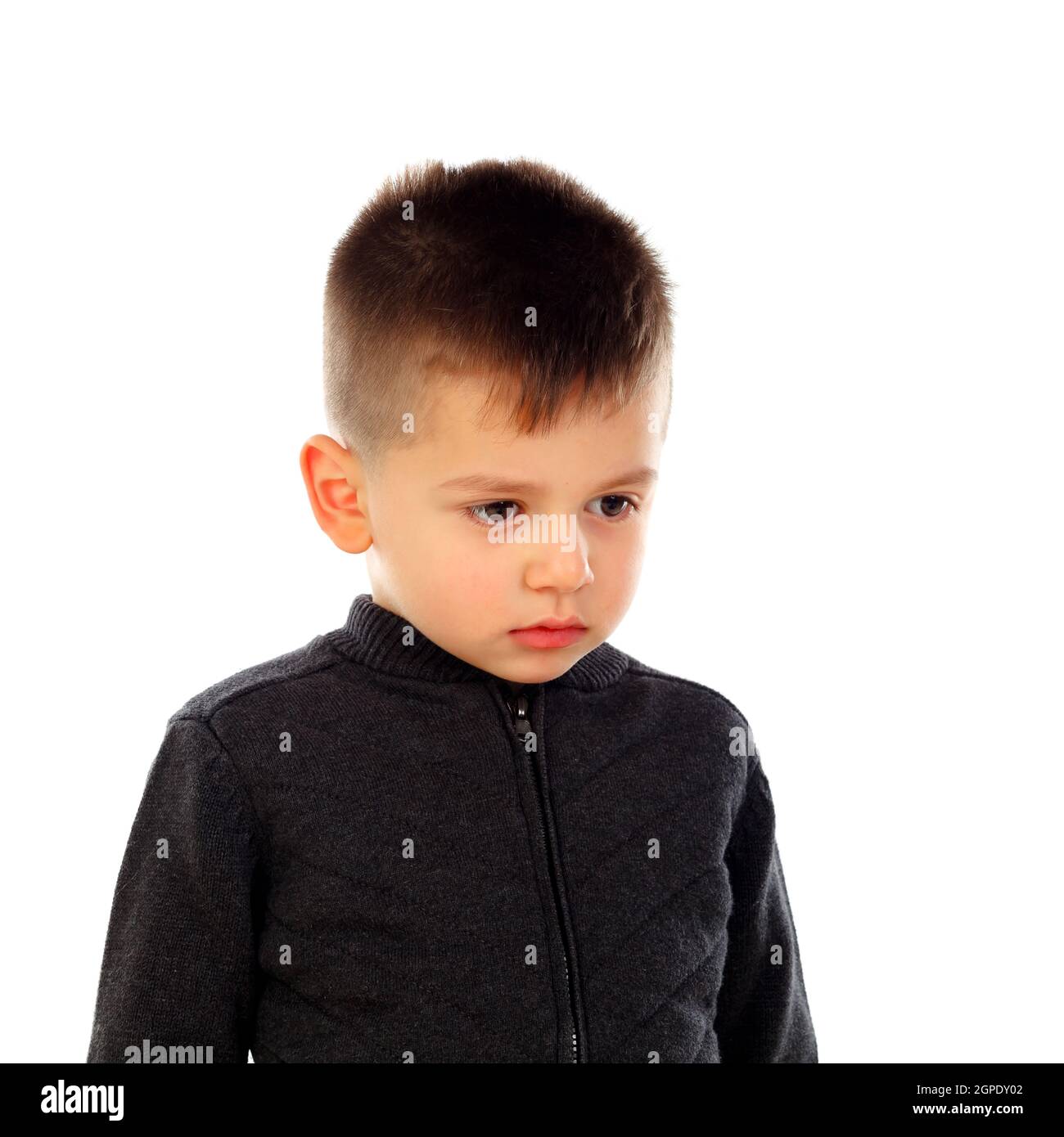 Baby with a serious expression isolated on a white background Stock ...