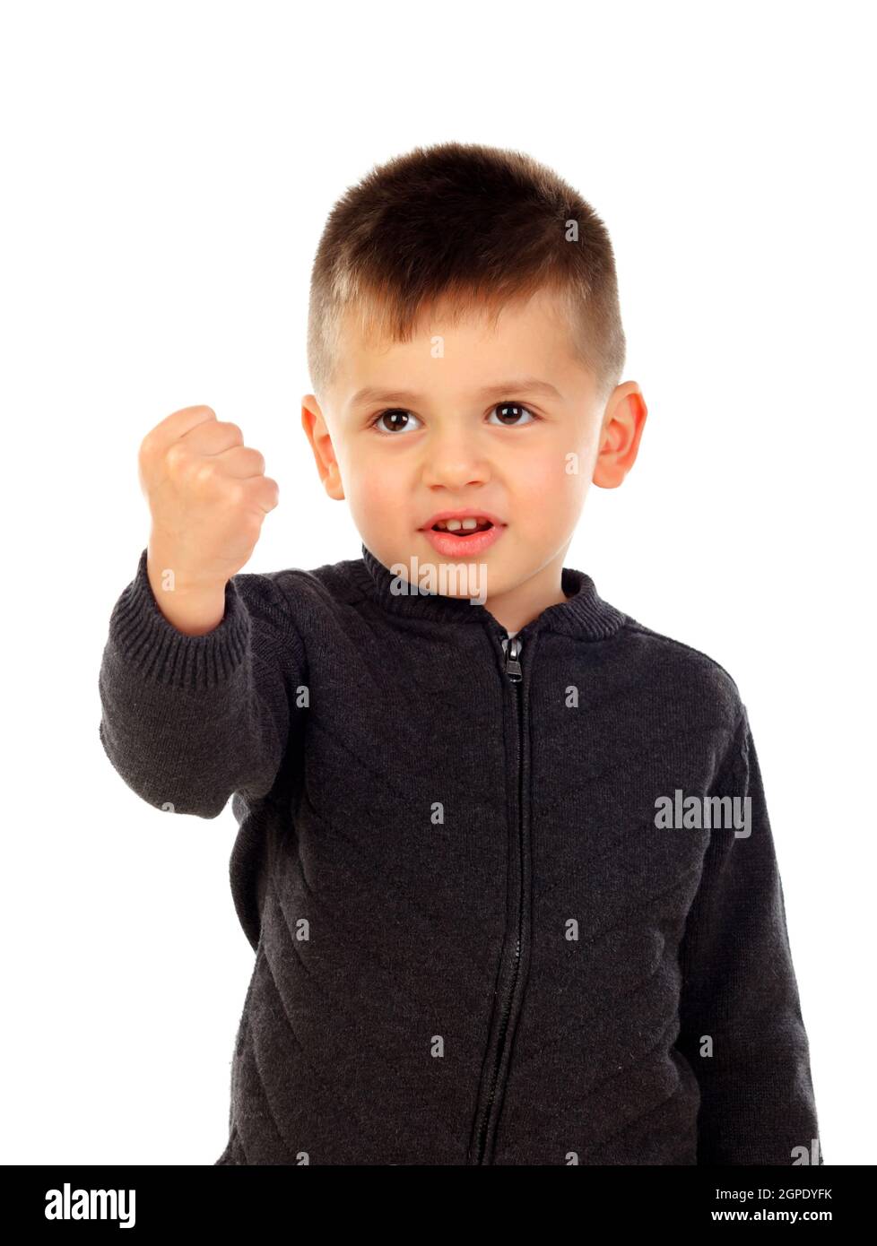 Beautiful child counting with his fingers isolated on a white ...