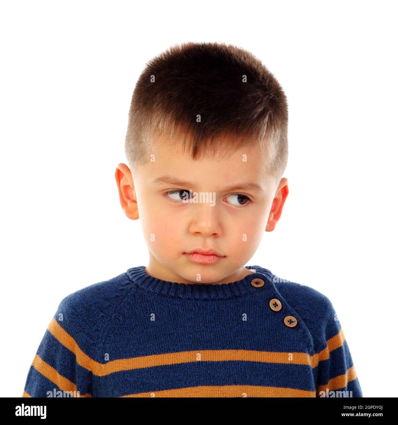 Baby with a serious expression isolated on a white background Stock ...