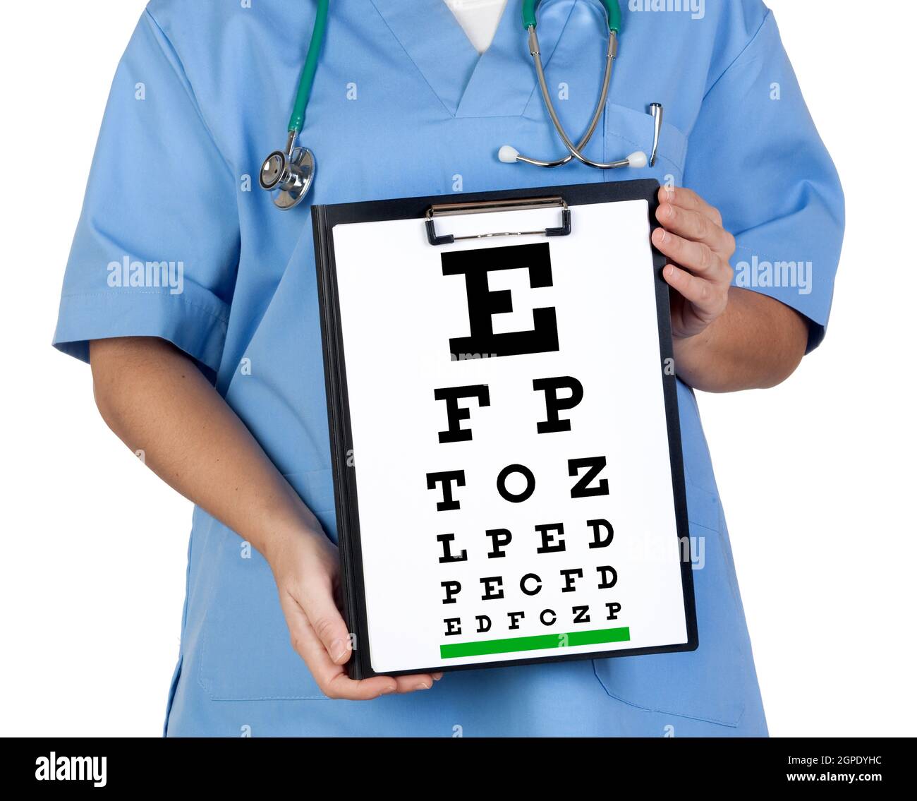 Doctor holding a vision exam chart isolated on a white background Stock ...