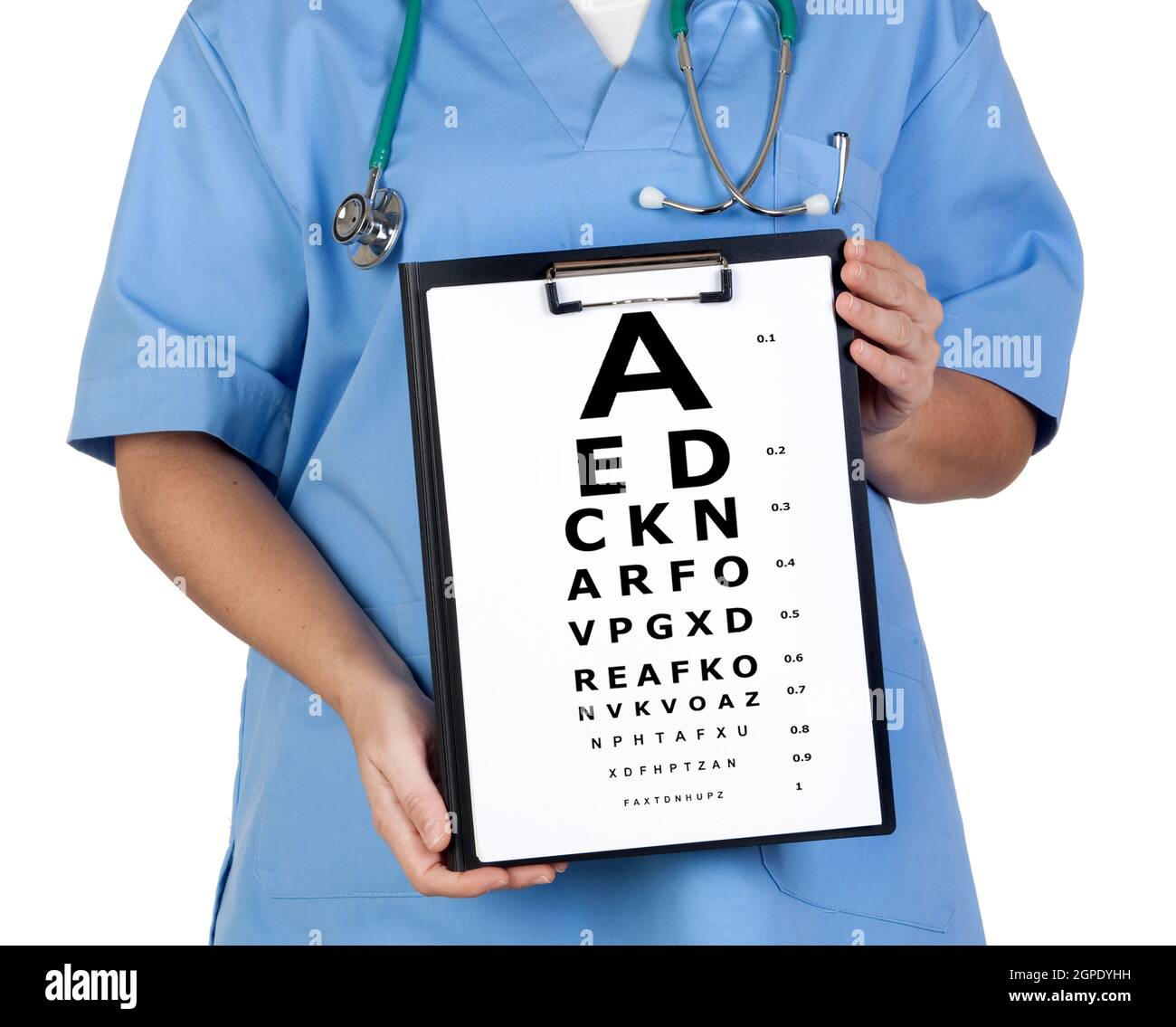 Doctor holding a vision exam chart isolated on a white background Stock ...