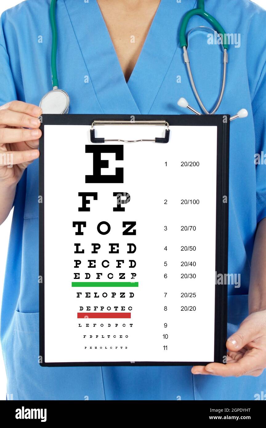Doctor holding a vision exam chart isolated on a white background Stock ...