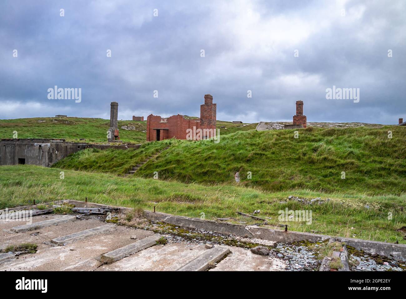 The ruins of Lenan Head fort at the north coast of County Donegal ...