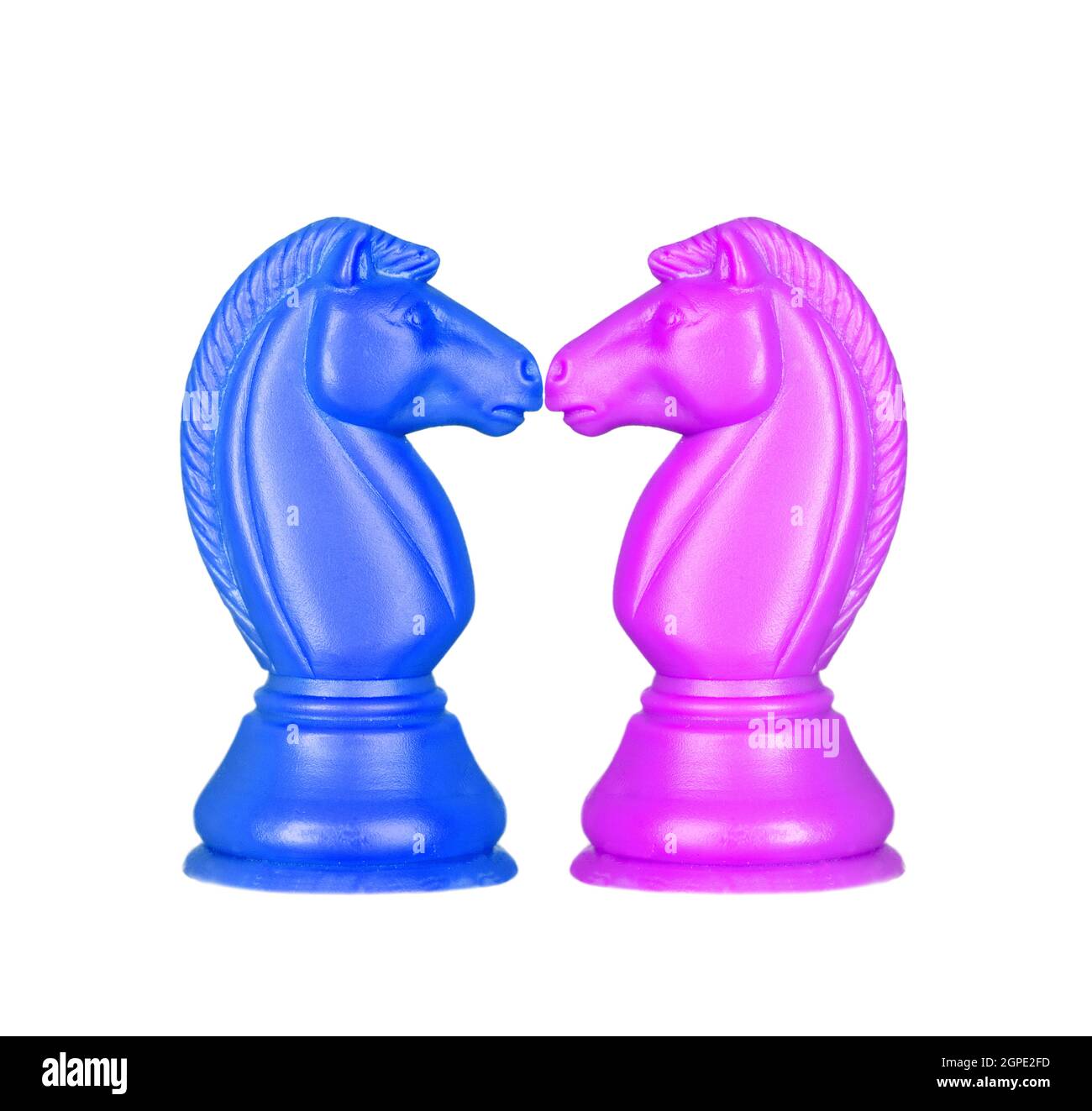 Blue and pink knights face to face. Symmetrical pieces of chess Stock ...
