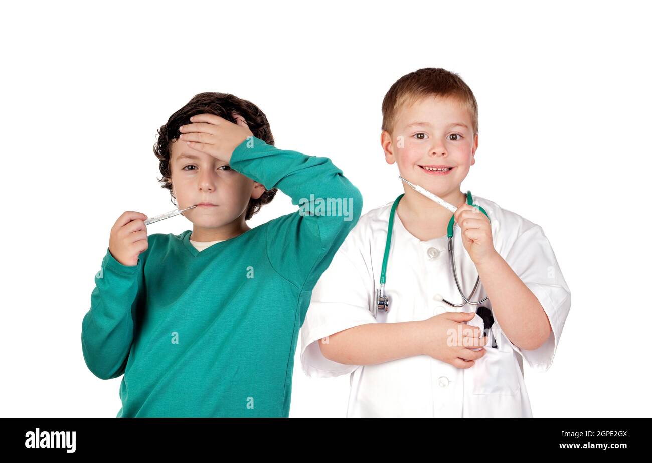 Children with fever isolated on a white background Stock Photo - Alamy