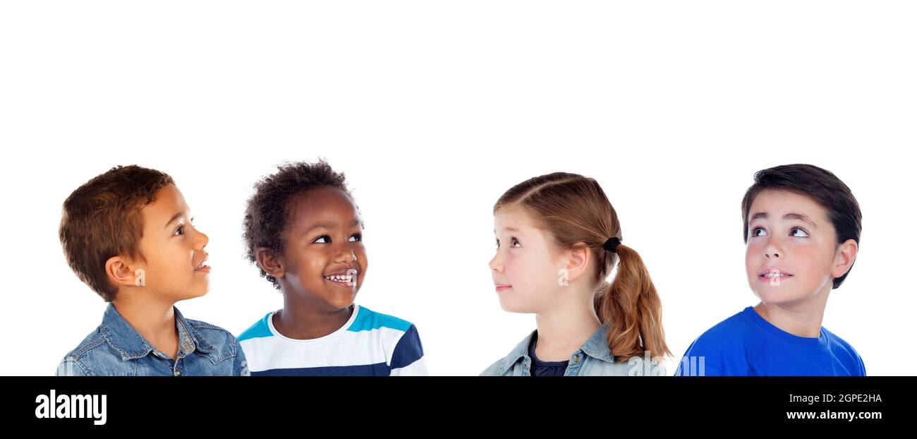 Classmates looking up isolated on a white background Stock Photo - Alamy