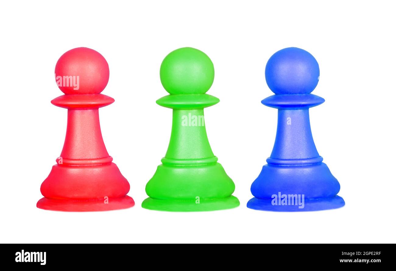 The color pawns, chess pieces isolated on a white background Stock ...
