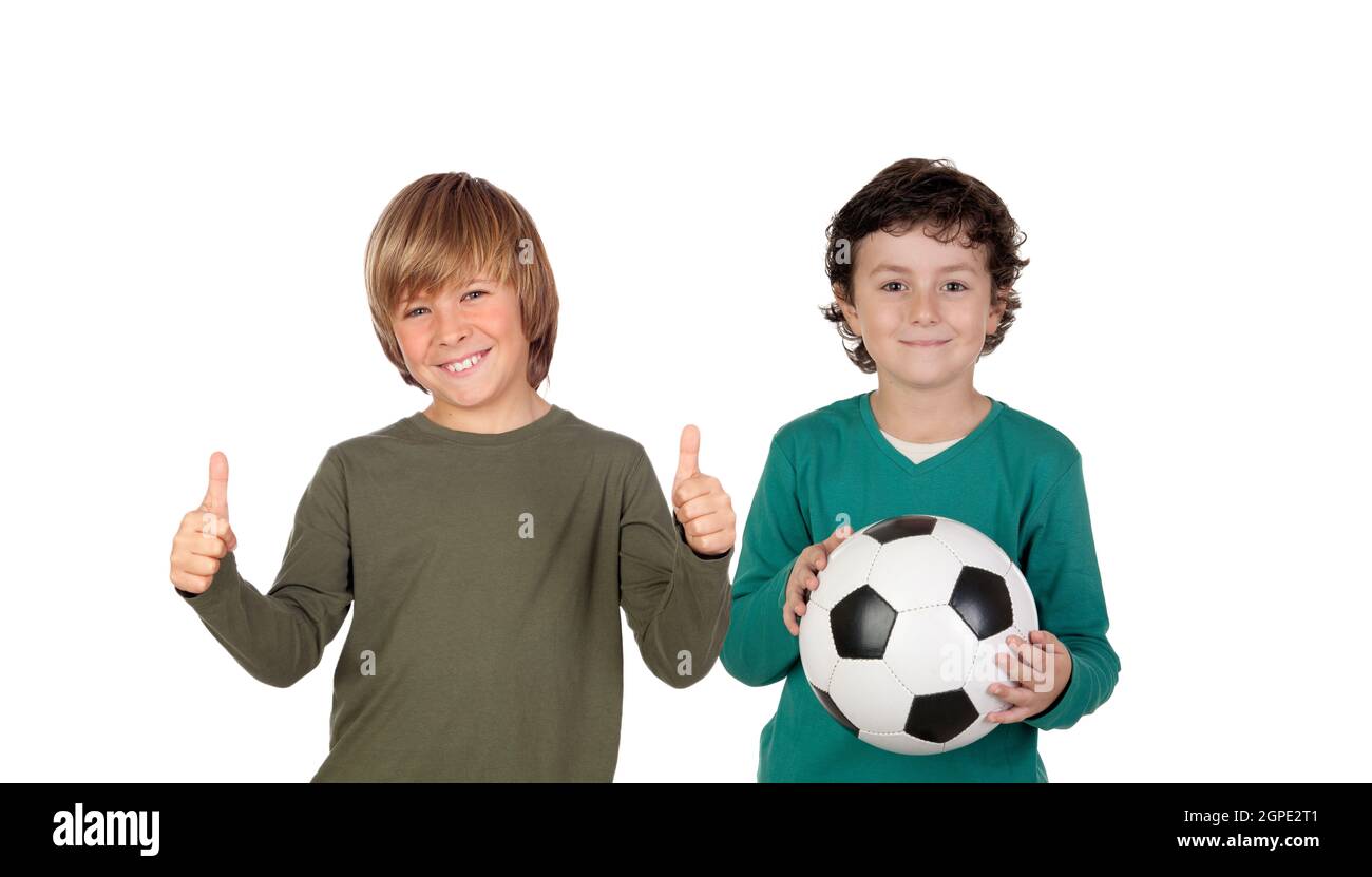 Classmates with a soccer ball isolated on a white background Stock ...