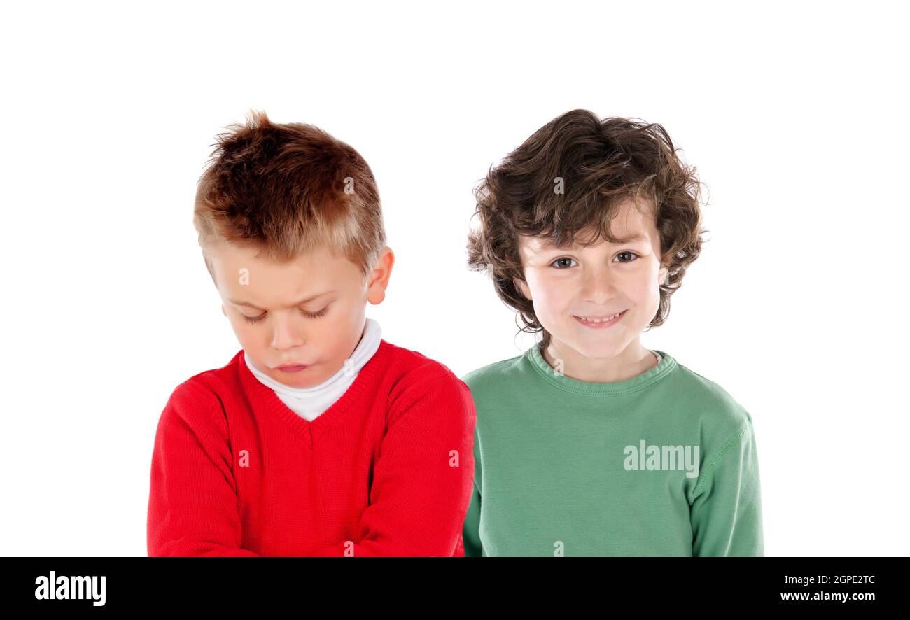Angry child with his friend isolated on a white background Stock Photo ...