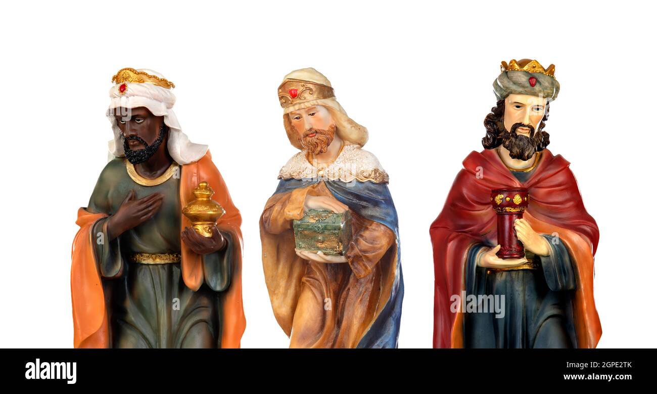 The three wise men. Ceramic figures isolated on white background Stock ...