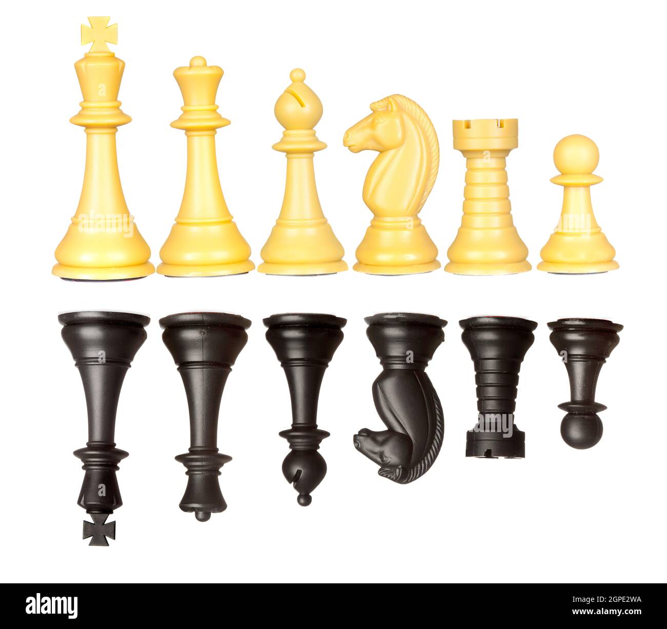 Set of black and white chess pieces isolated on a white background ...