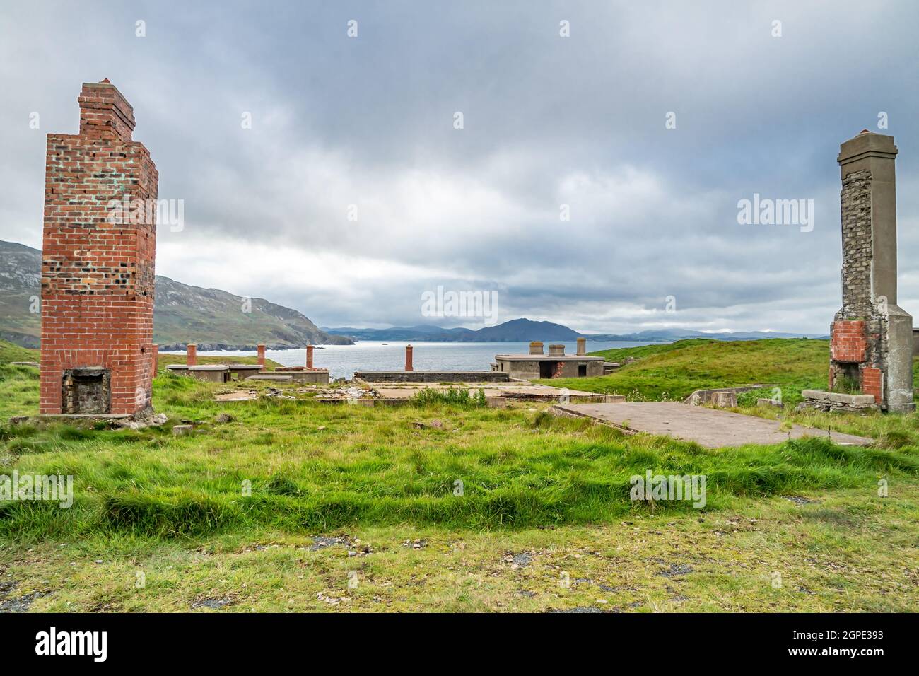 The ruins of Lenan Head fort at the north coast of County Donegal ...
