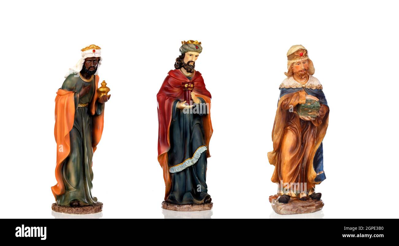 The three wise men. Ceramic figures isolated on white background Stock ...