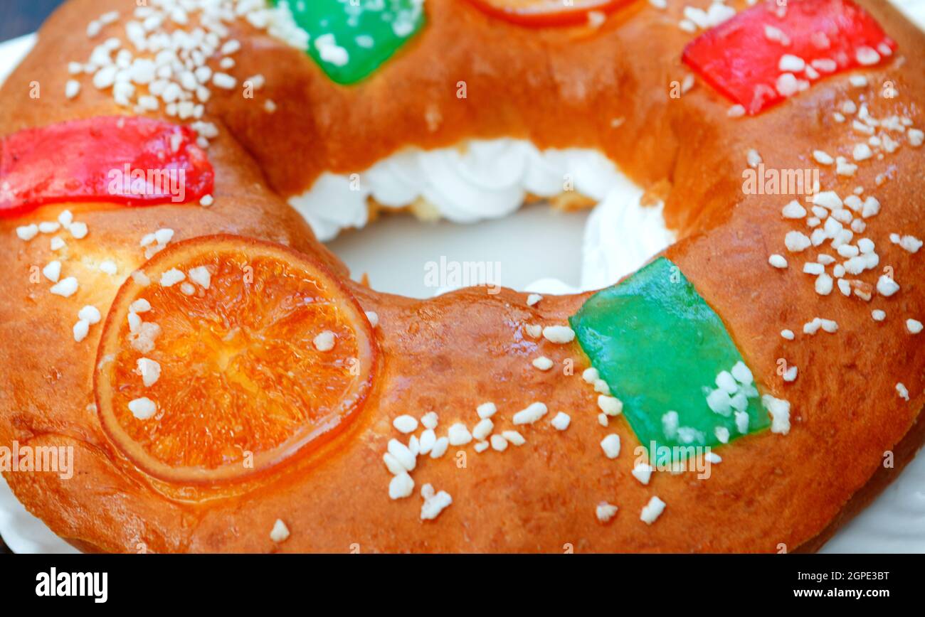 Typical dessert eaten in Spain to celebrate Epiphany Stock Photo - Alamy