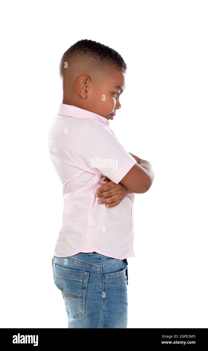 Angry latin child isolated on a white background Stock Photo - Alamy