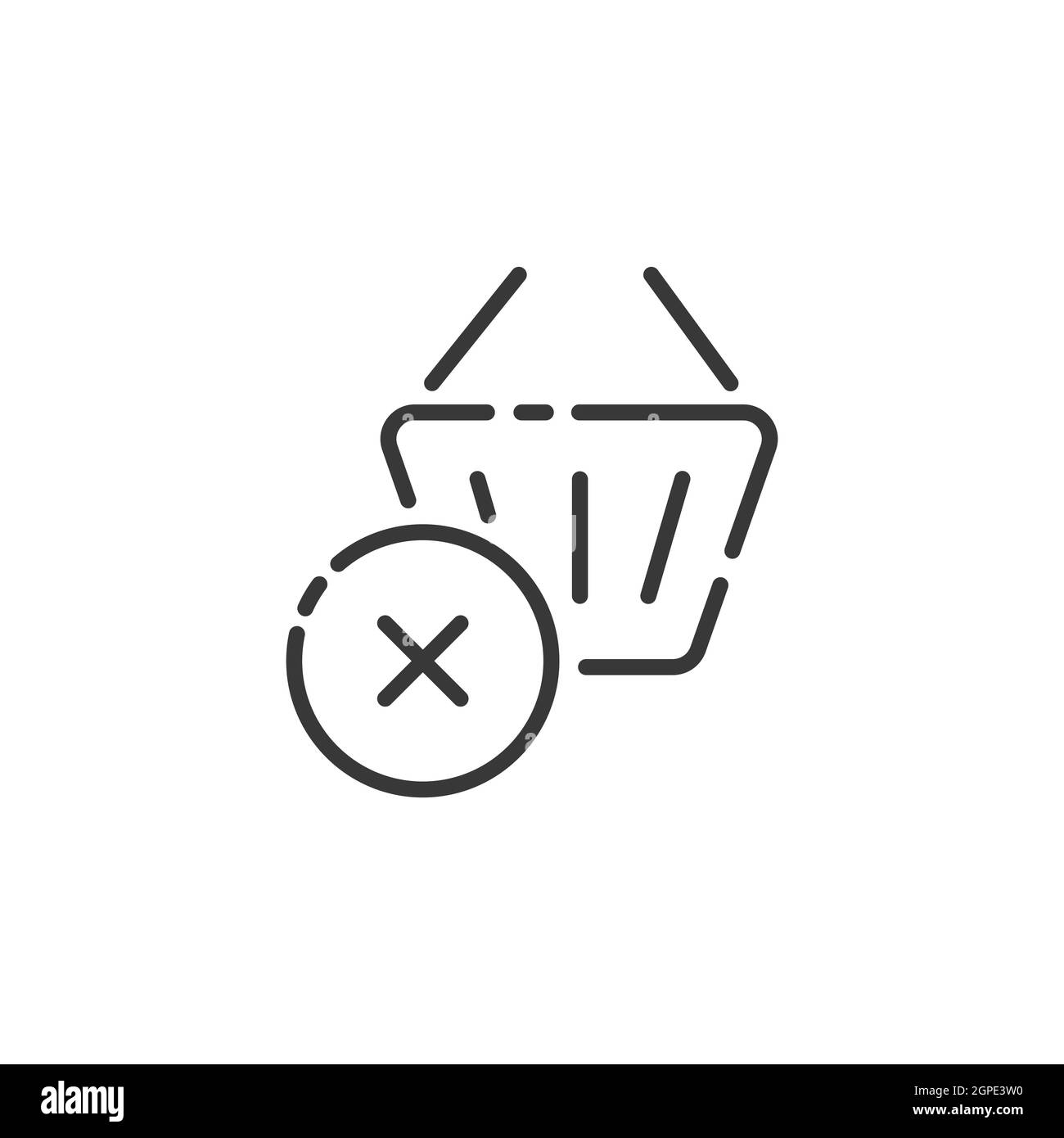 Shopping basket thin line icon. Cross mark. Outline commerce vector ...