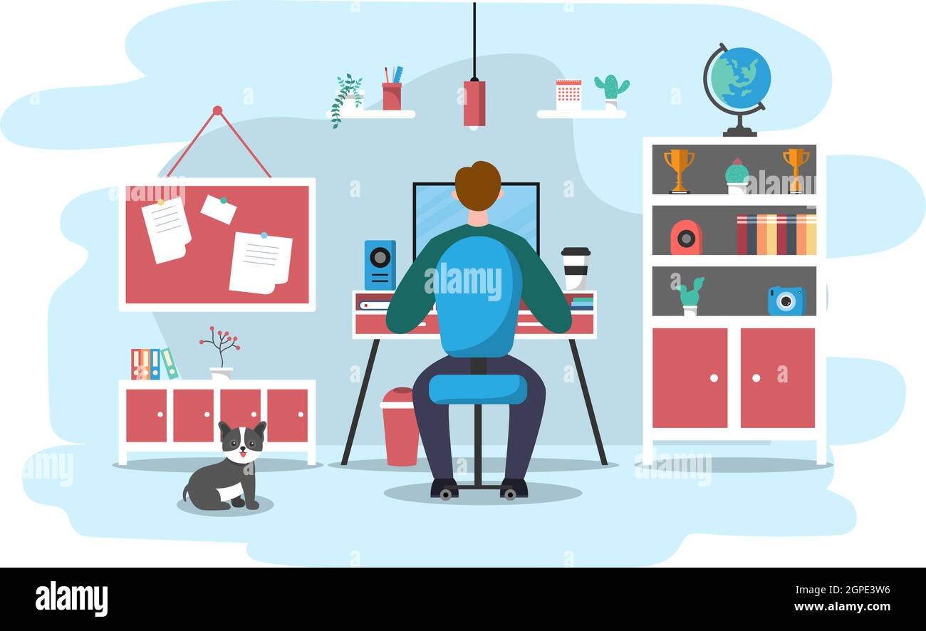 Vector Illustration People During Quarantine from coronavirus Works on ...