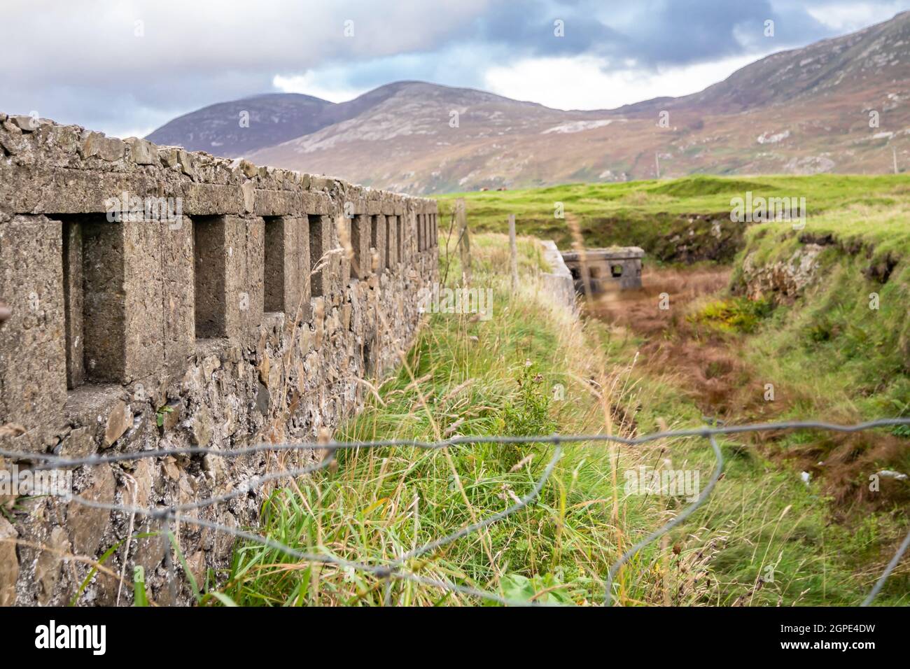 The ruins of Lenan Head fort at the north coast of County Donegal ...