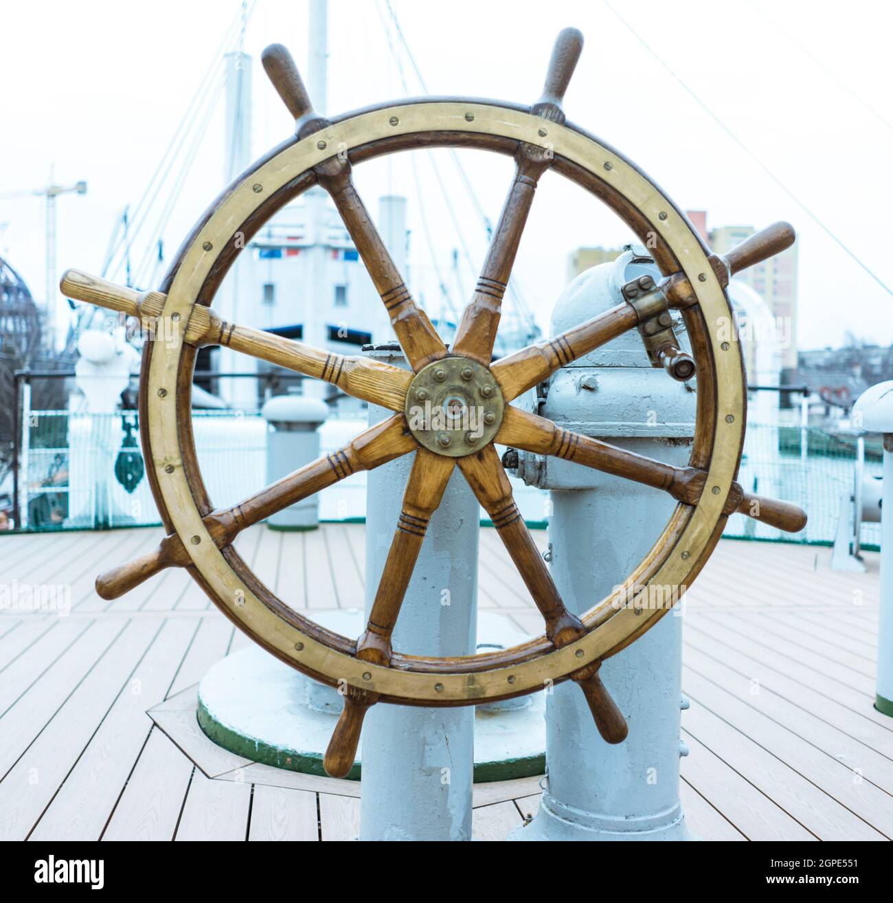 The Ship's Helm, Ship rudder, The Steering Wheel is Still Ready to Work ...