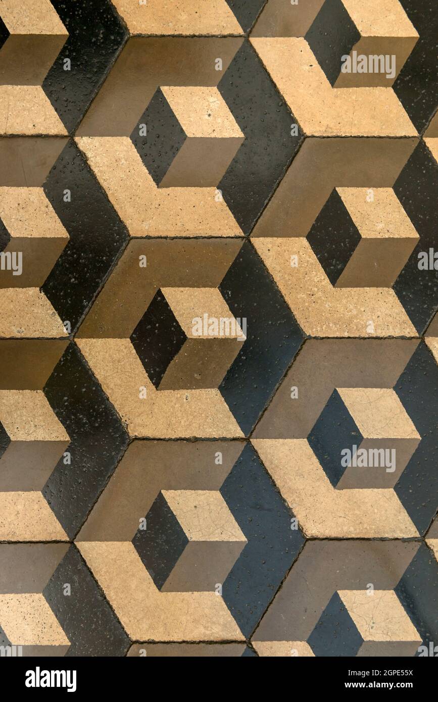 detail of vintage graniglia tiles with geometrical motif crating ...