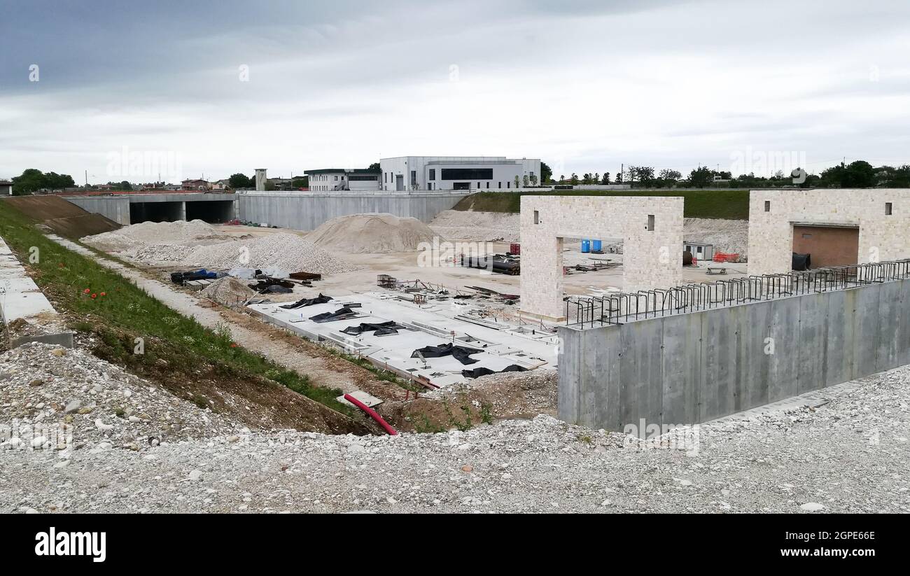 Highway construction site view. Civil engineering. Road on costruction ...