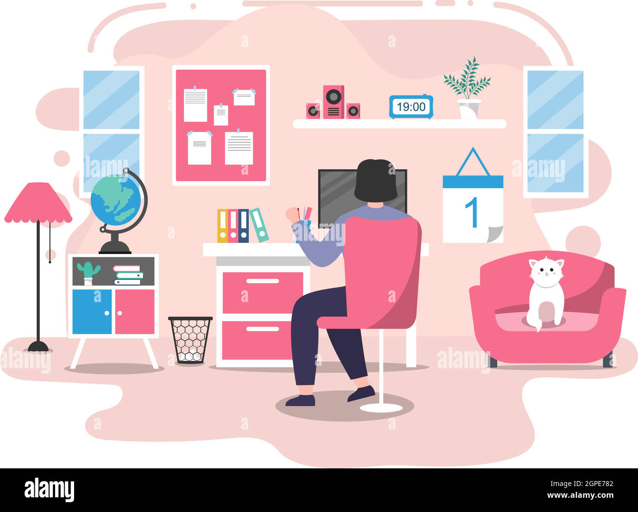 Vector Illustration People During Quarantine from coronavirus Works on ...