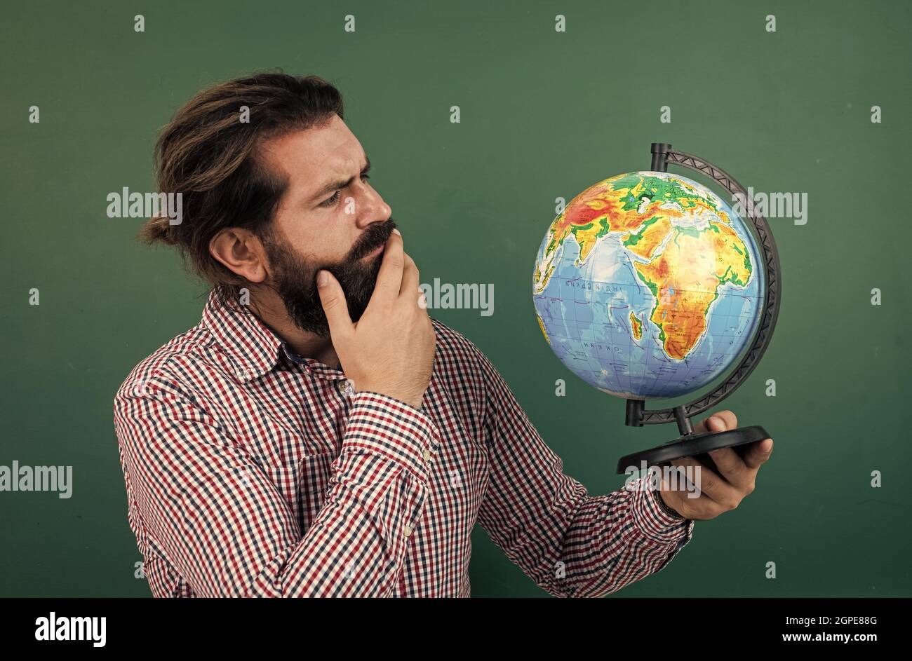 man with beard and moustache look as businessman or teacher in college ...