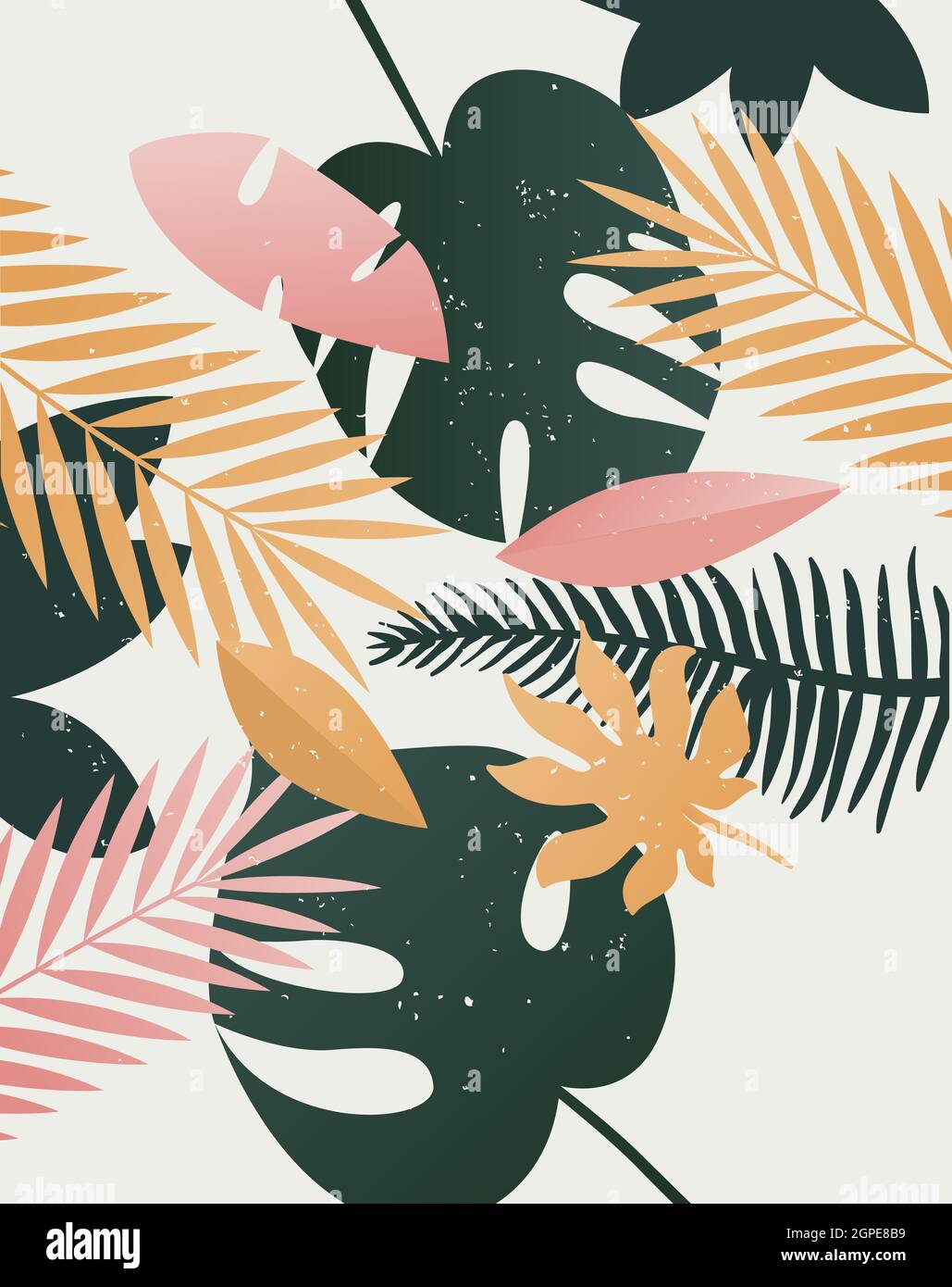 Vector summer tropical print. Template background palm trees, leaves ...