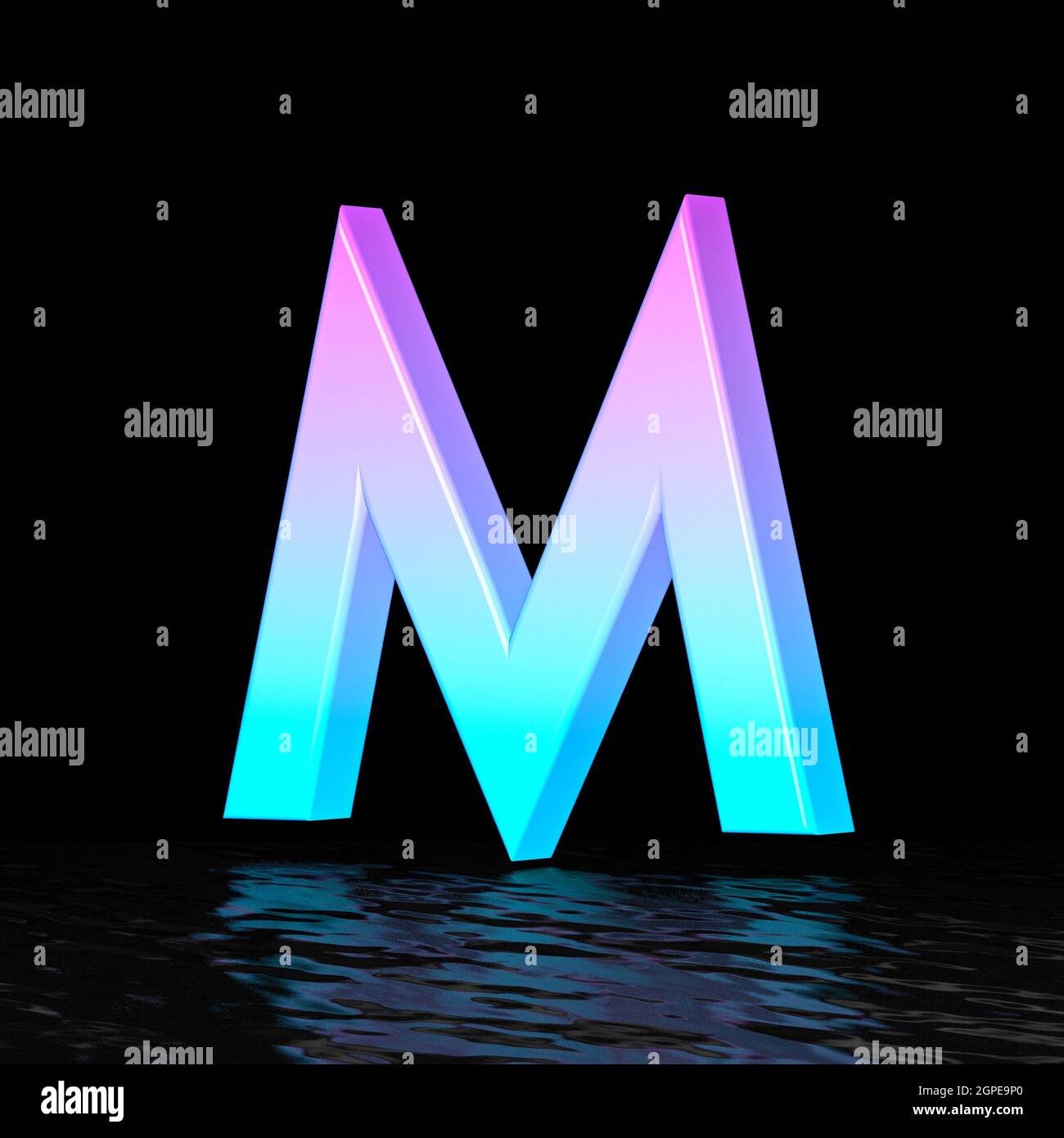 Cyan magenta font Letter M 3D render illustration isolated on black ...
