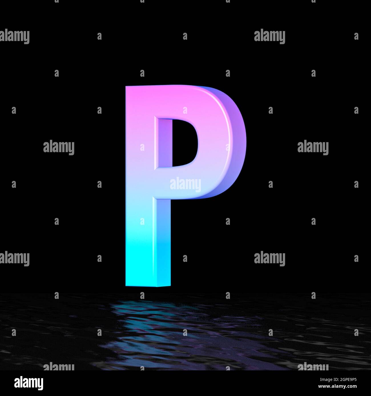Cyan magenta font Letter P 3D render illustration isolated on black ...