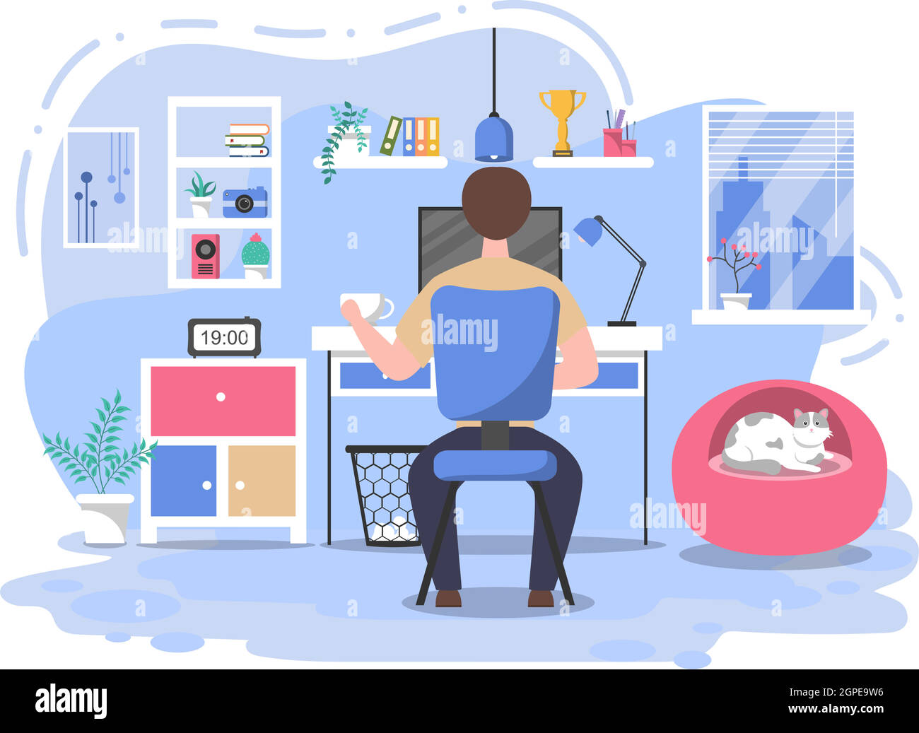 Vector Illustration People During Quarantine from coronavirus Works on ...