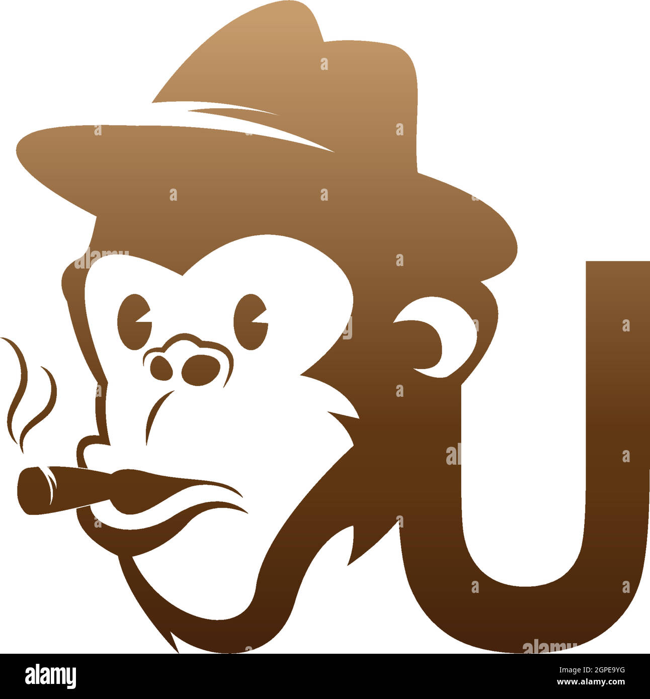 Monkey head icon logo with letter U template design Stock Vector Image ...