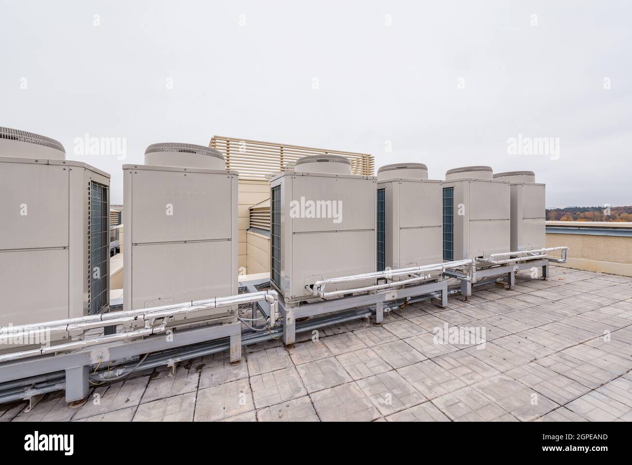 Air conditioning system assembled and installed on top of the building ...