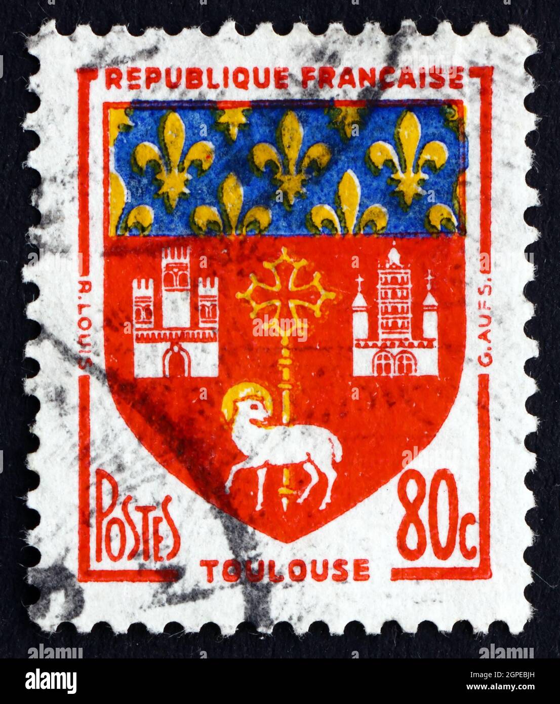 FRANCE - CIRCA 1958: a stamp printed in the France shows Arms of ...