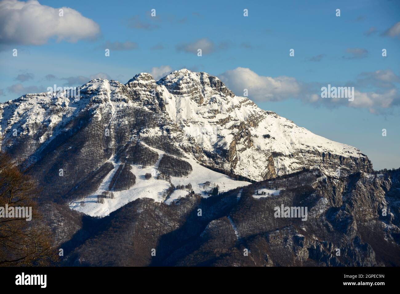 landscape of the north western cliffs of rocky Resegone peak in Lecco ...