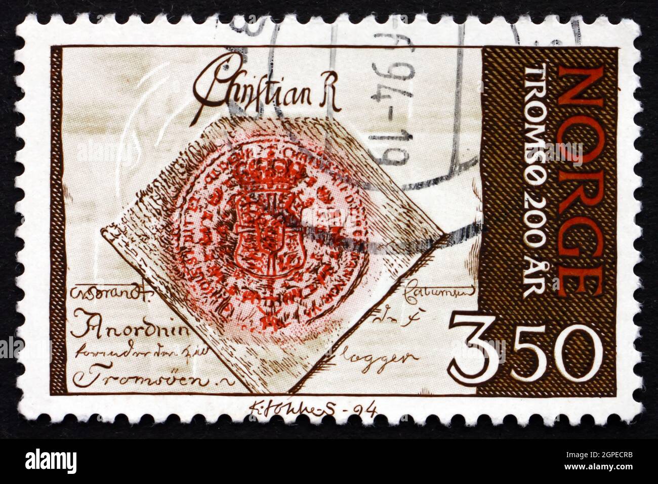 NORWAY - CIRCA 1994: a stamp printed in the Norway shows Royal Seal ...