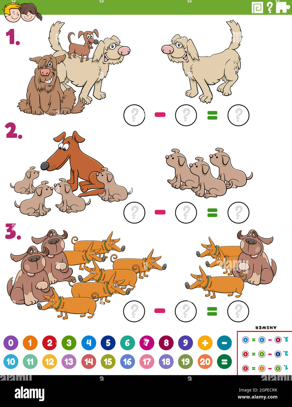 maths subtraction educational task with cartoon dogs Stock Vector Image ...