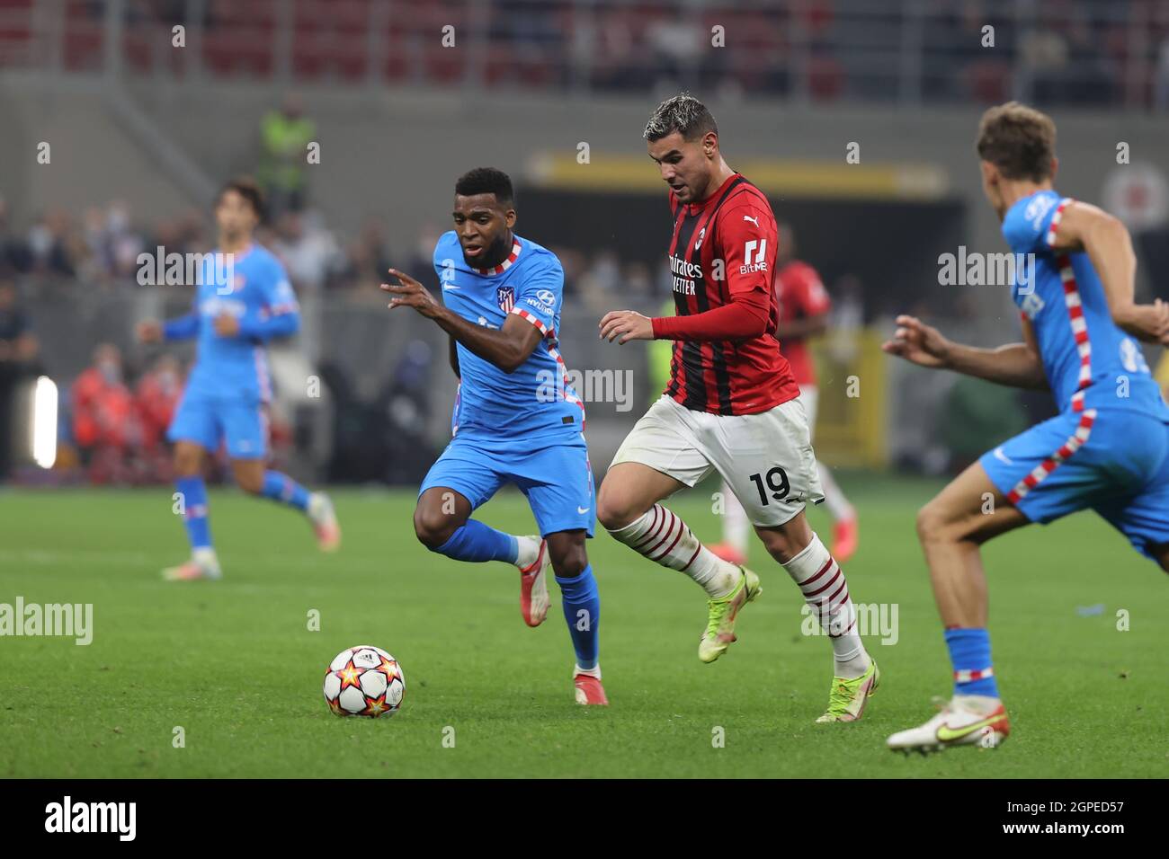 Theo Hernandez of AC Milan in action during the UEFA Champions League ...