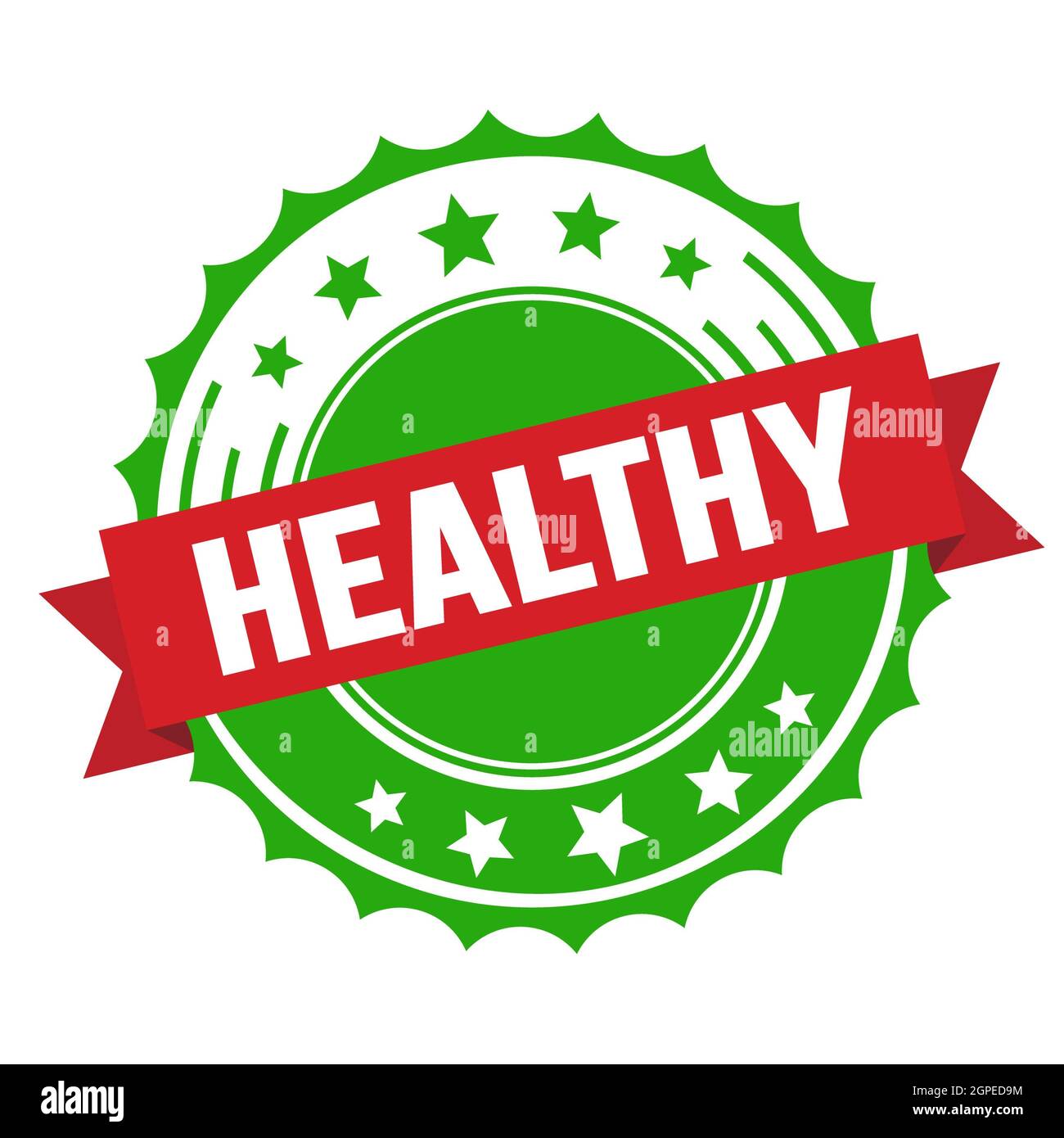 HEALTHY text on red green ribbon badge stamp Stock Photo - Alamy