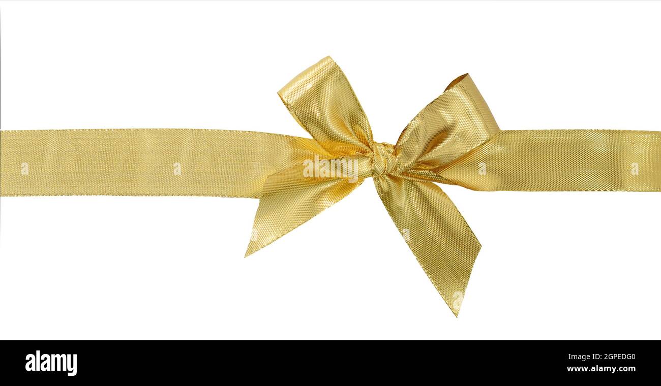 Gold ribbon with bow isolated on white. Clipping path included Stock ...