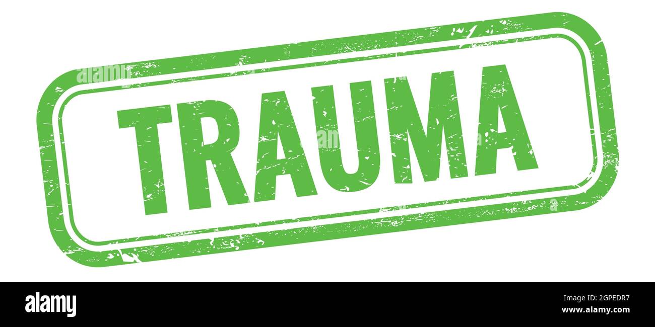 TRAUMA text on green grungy vintage rectangle stamp Stock Photo - Alamy