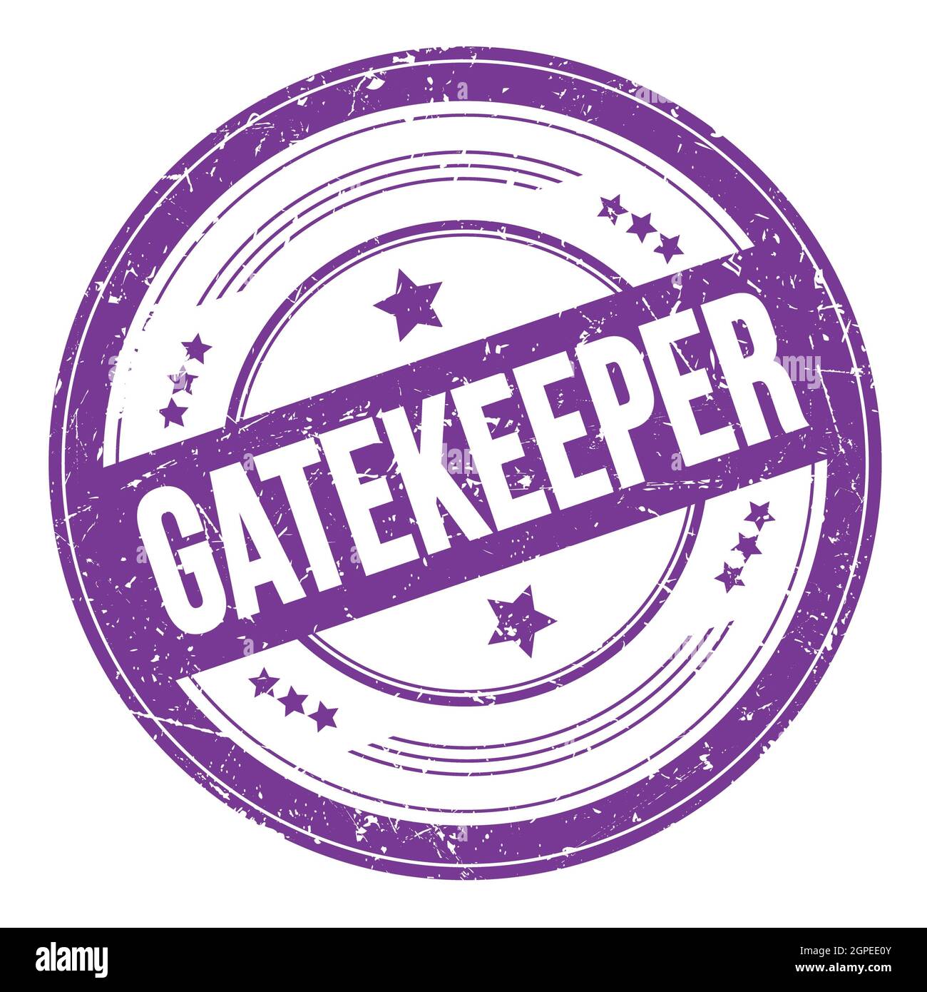 GATEKEEPER text on violet indigo round grungy texture stamp Stock Photo ...