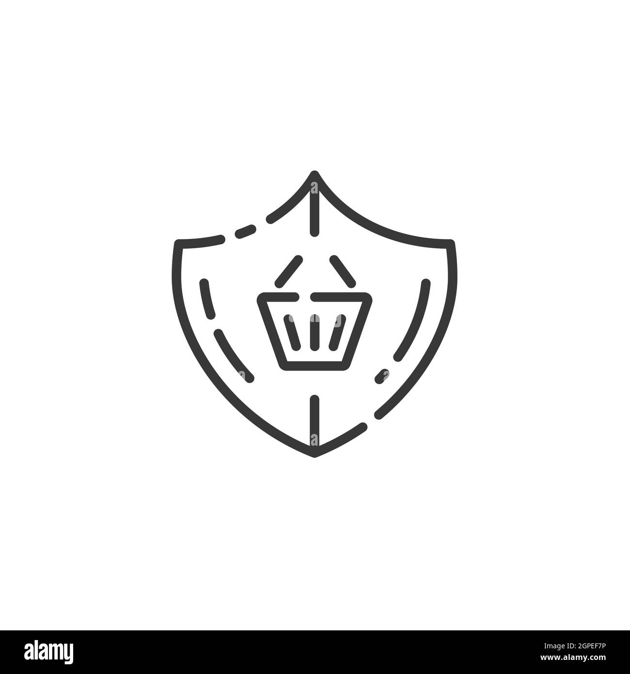Secure purchase thin line icon. Security shield and shopping basket ...